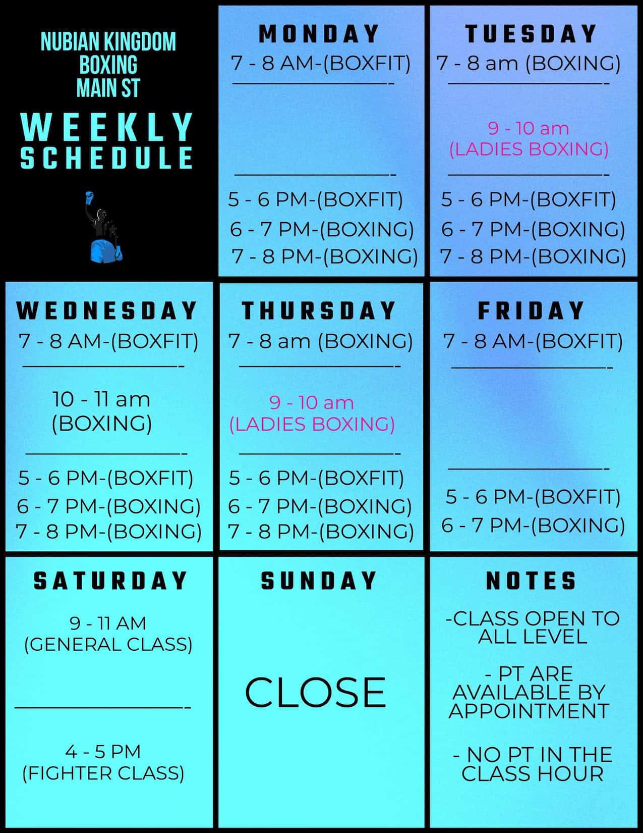 The Nubian Kingdom Boxing Gym - Timetable - No.1 Boxing Gym Midland